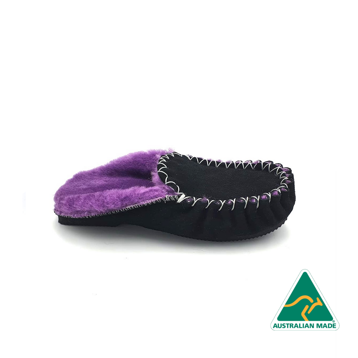 Black & Purple Moccasin Scuffs – Mickey's Moccasins & Sheepskin Products